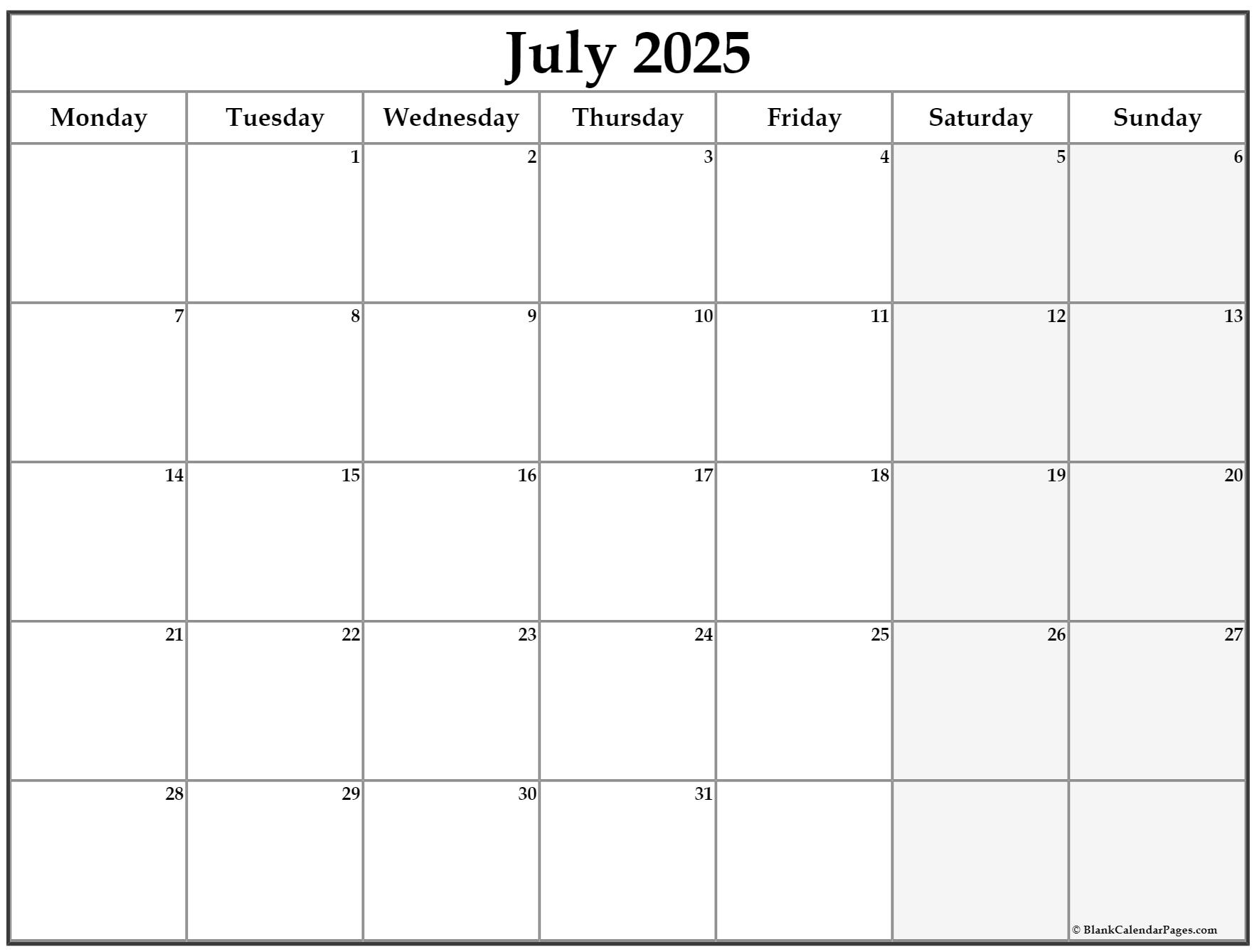 July 2023 Calendar Monday Start Get Calender 2023 Update