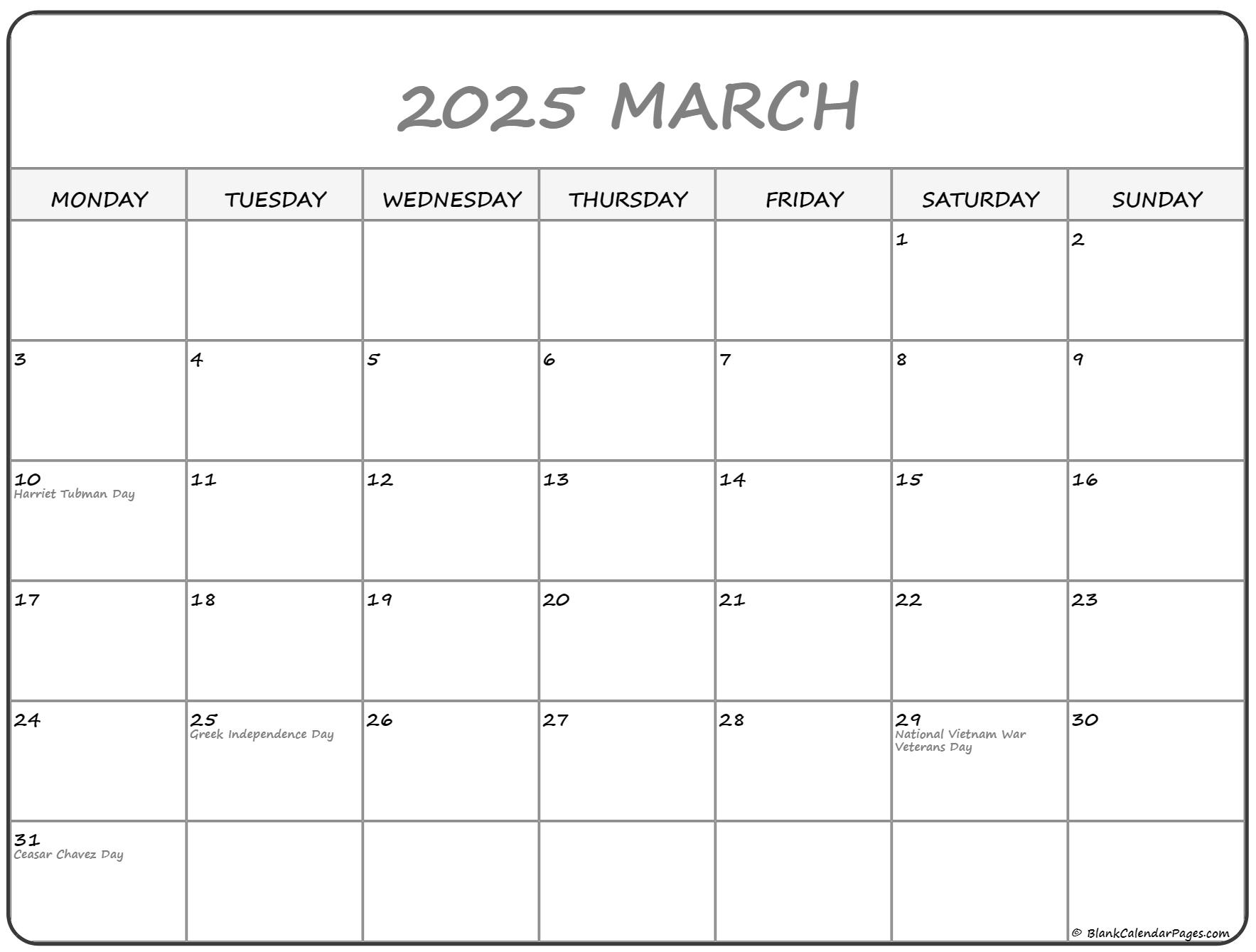 March 2023 Monday Calendar Monday To Sunday