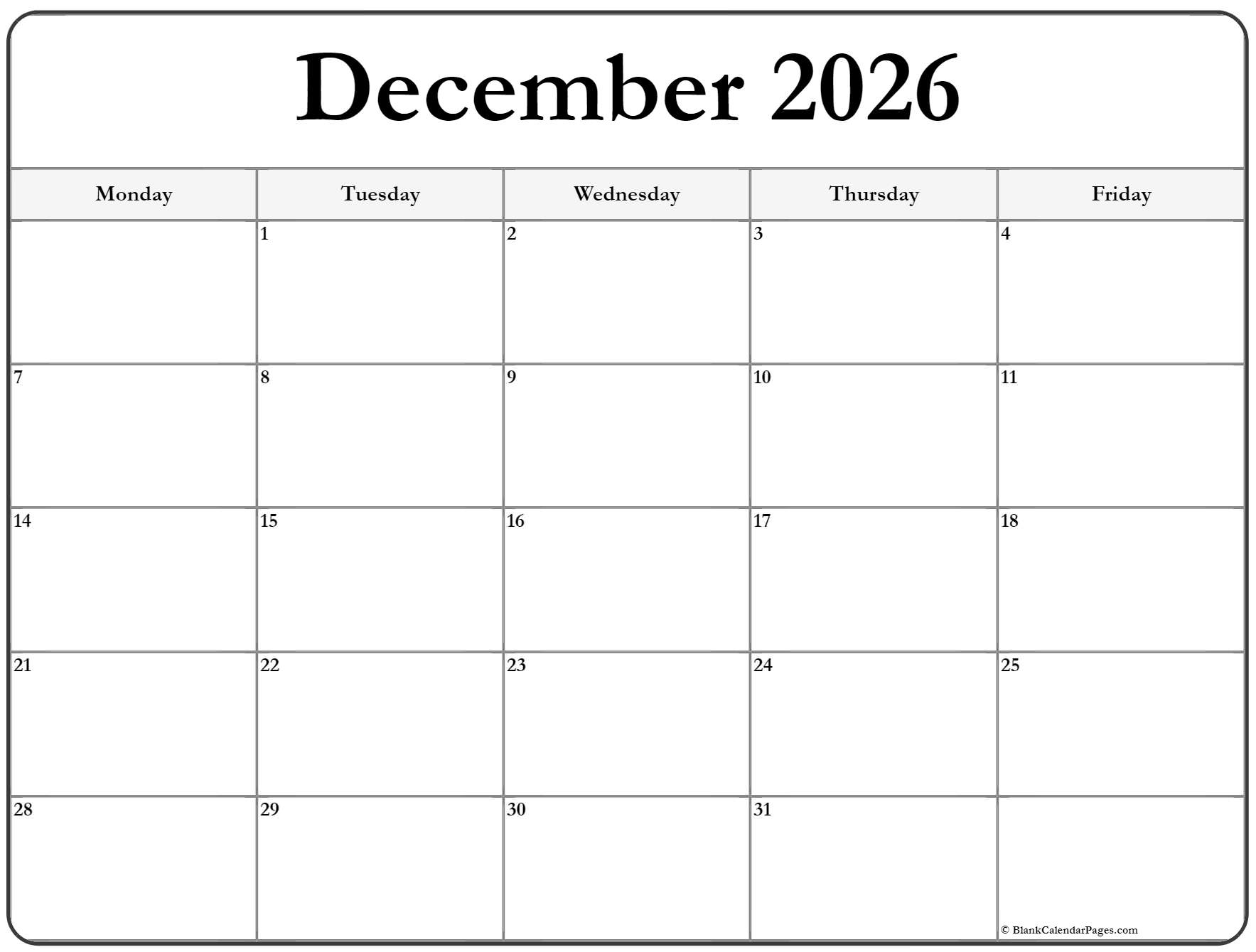 December 2023 Monday Calendar Monday To Sunday