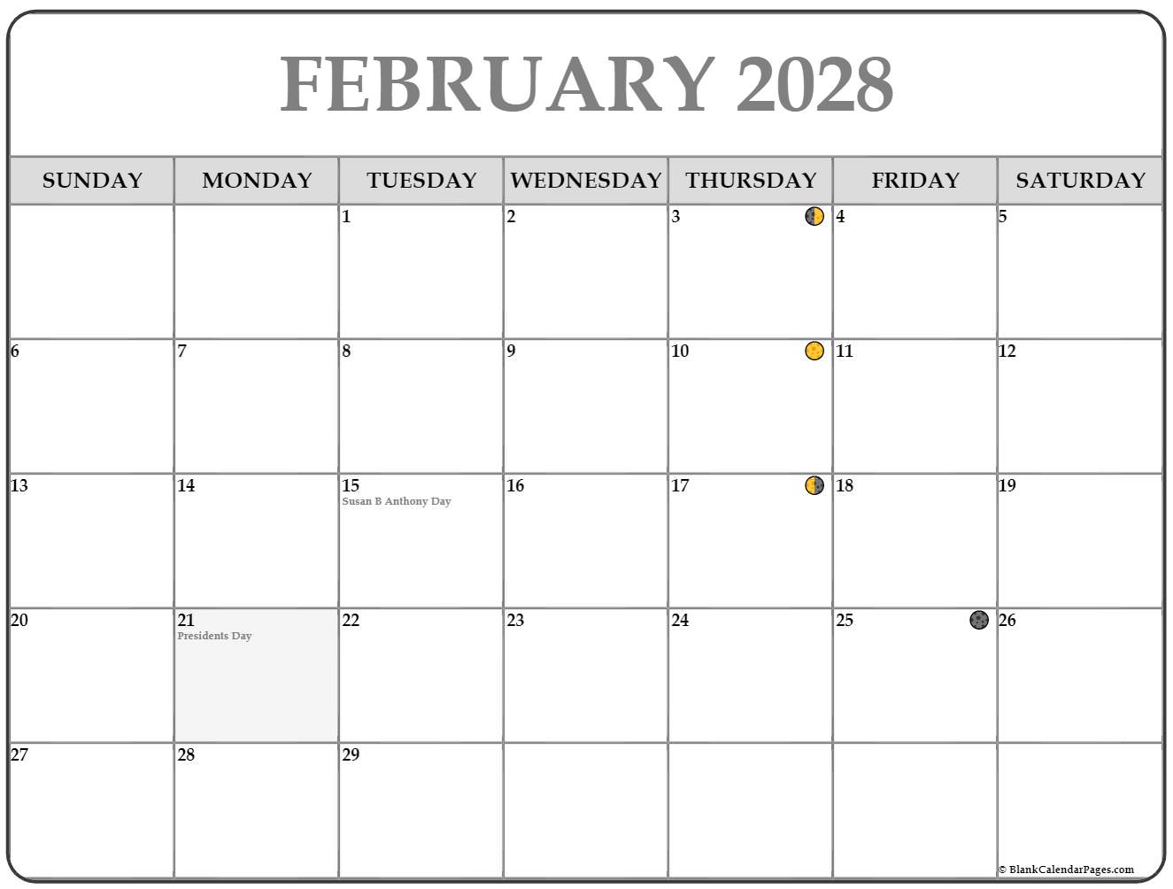 February 2028 Lunar Calendar | Moon Phase Calendar