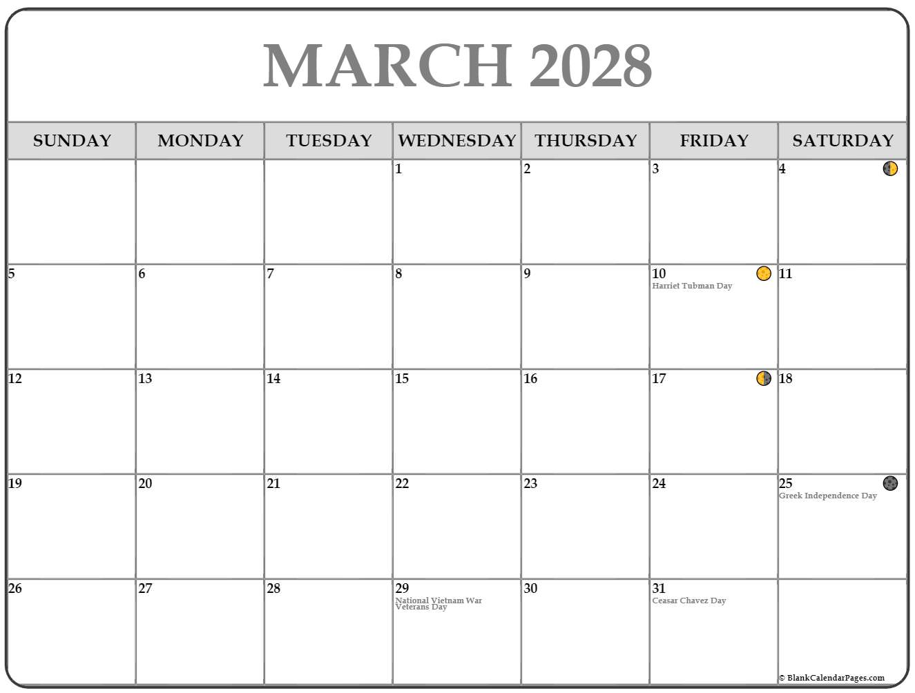 March 2028 Lunar Calendar | Moon Phase Calendar