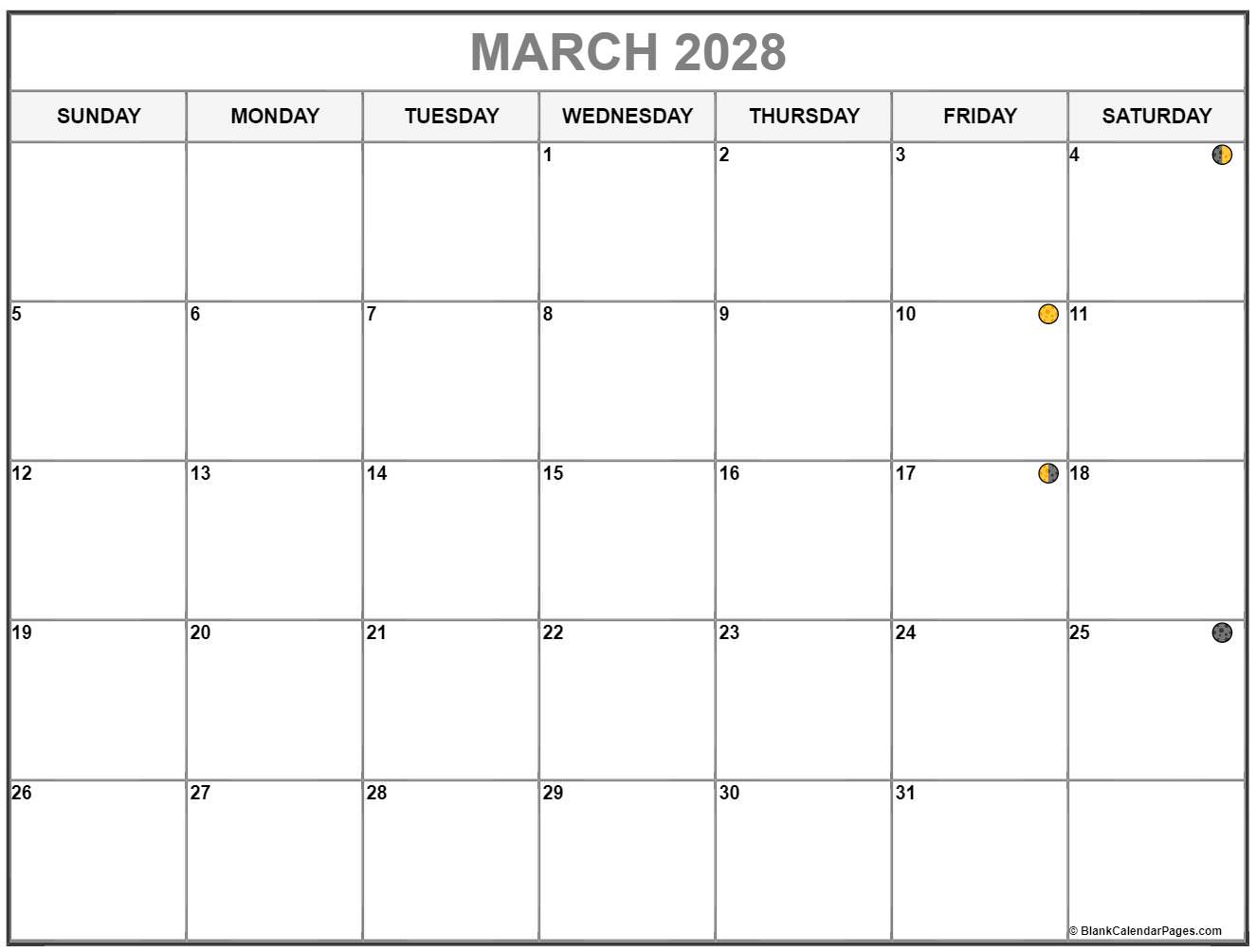 March 2028 Lunar Calendar | Moon Phase Calendar