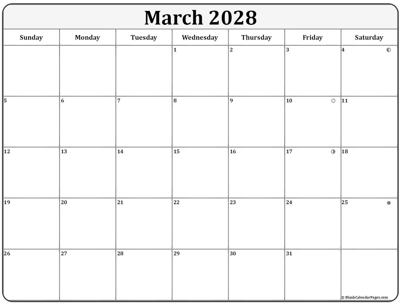 March 2028 Lunar Calendar | Moon Phase Calendar