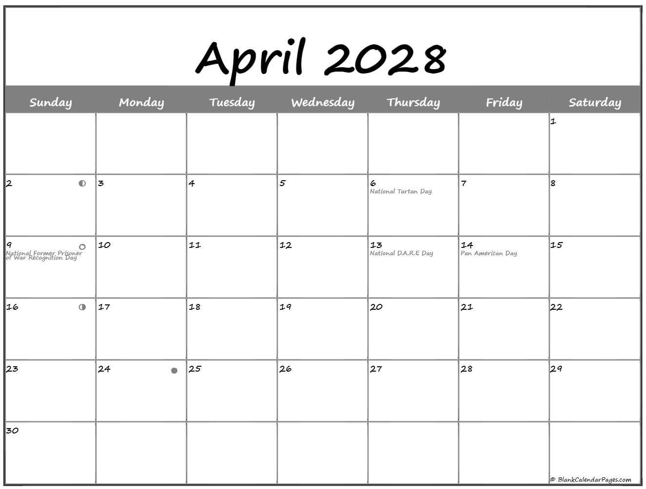 April 2028 Lunar Calendar | Moon Phase Calendar