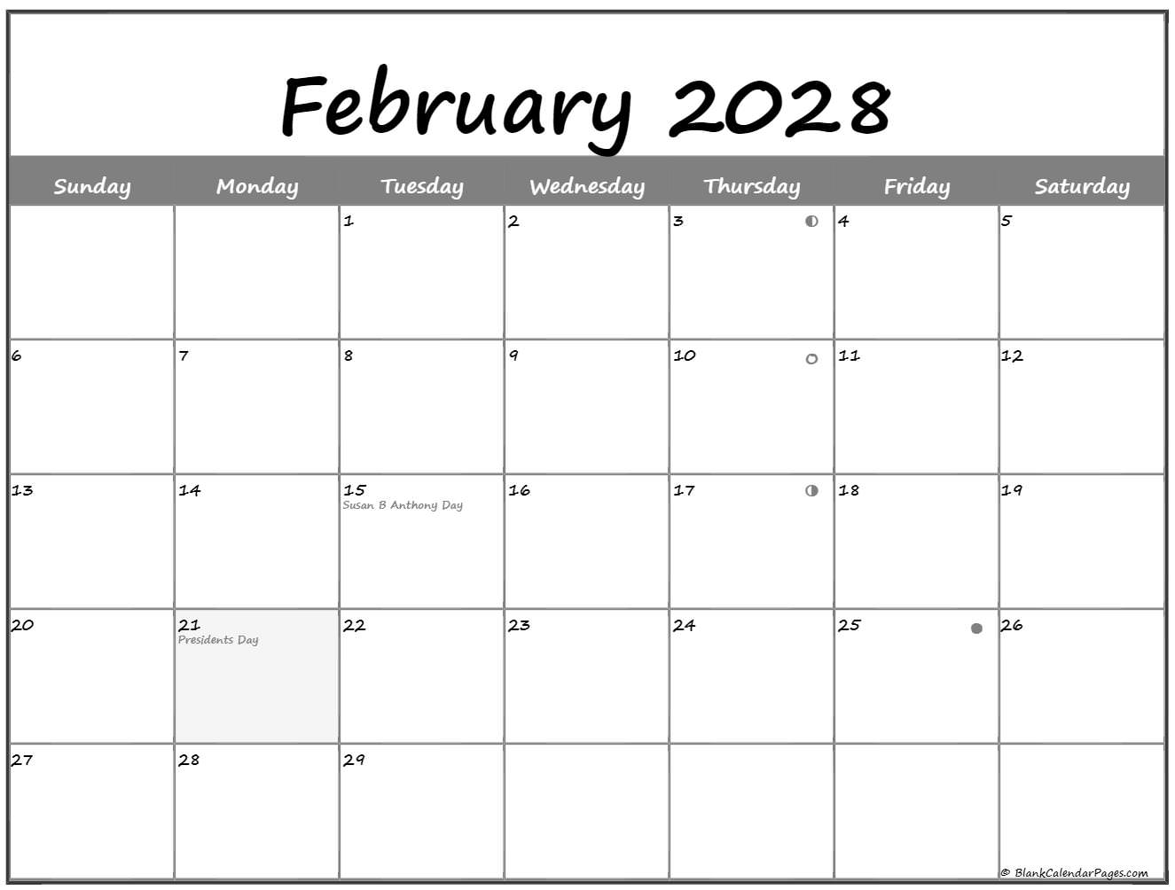 February 2028 Lunar Calendar | Moon Phase Calendar