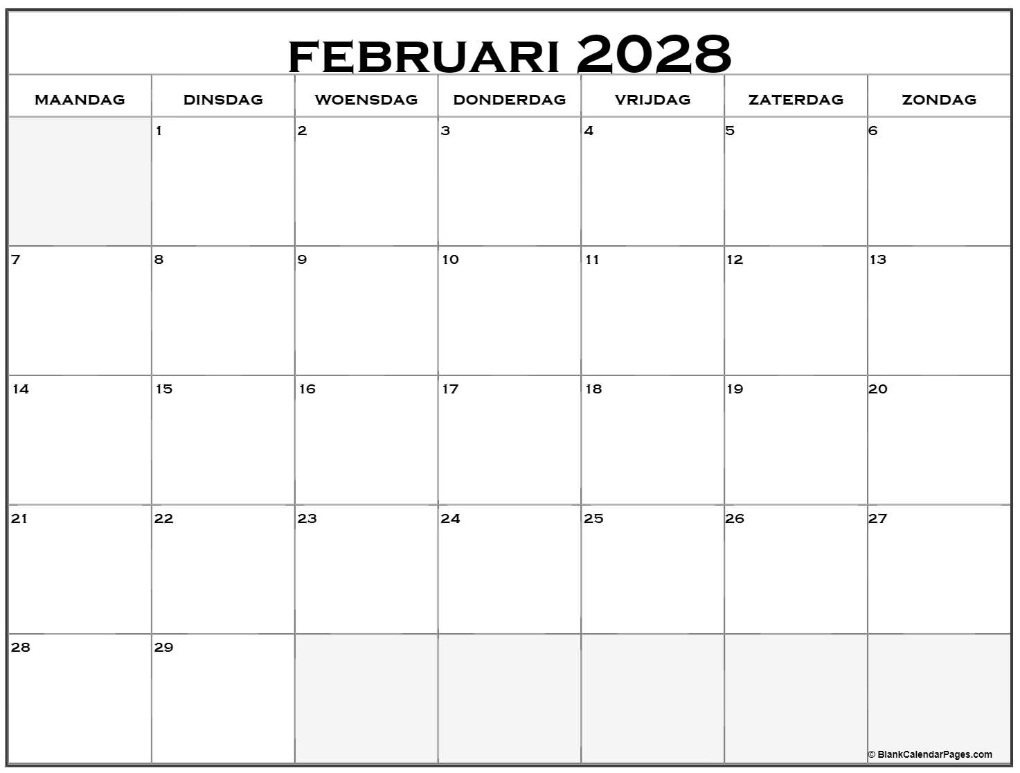 februari 2028 kalender Nederlandse | Kalender februari