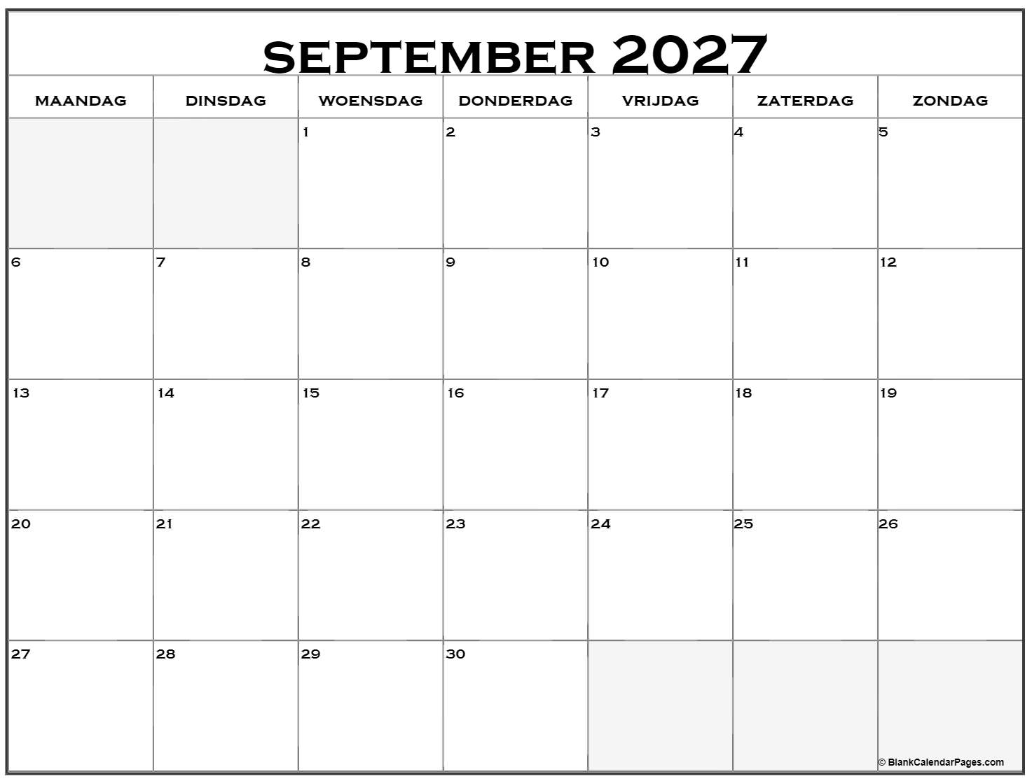 september 2027 kalender Nederlandse | Kalender september