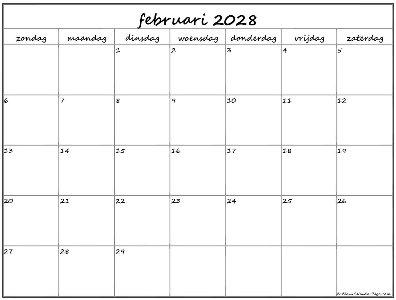 februari 2028 kalender Nederlandse | Kalender februari