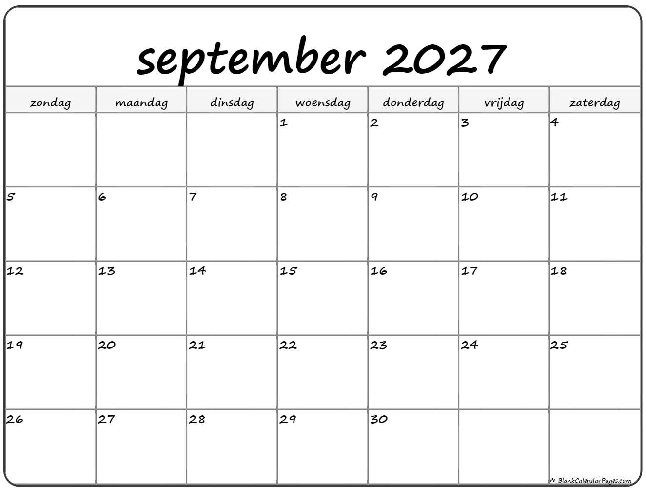 september 2027 kalender Nederlandse | Kalender september