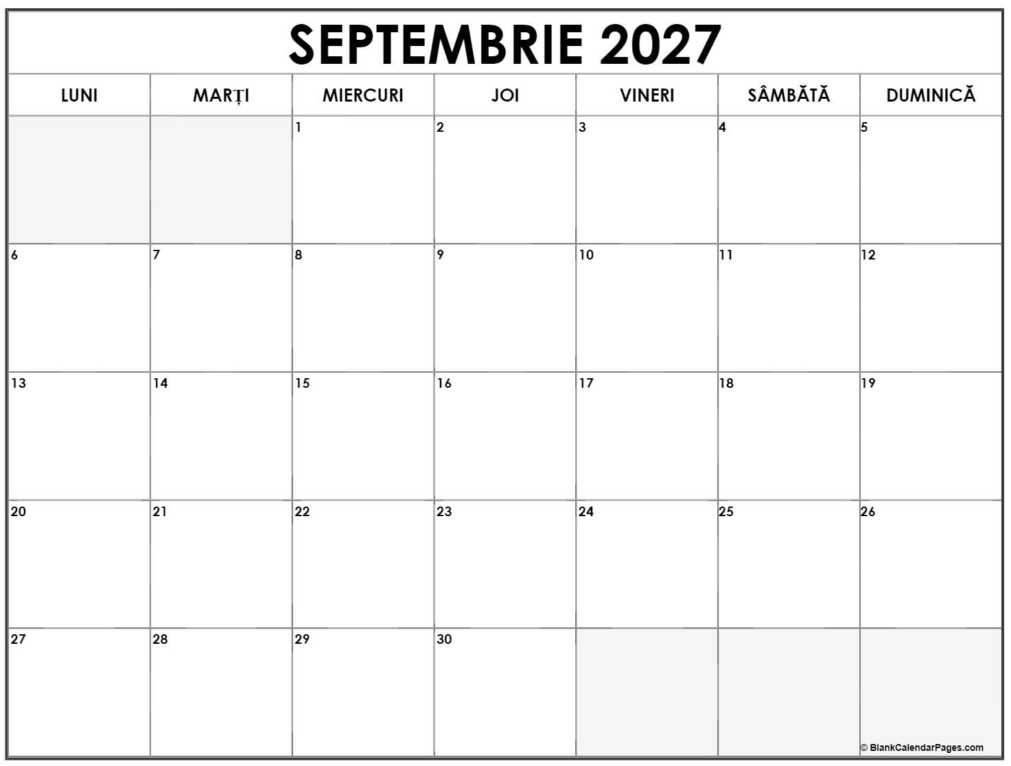 Calendarul septembrie 2027 imprimabil gratuit in romana
