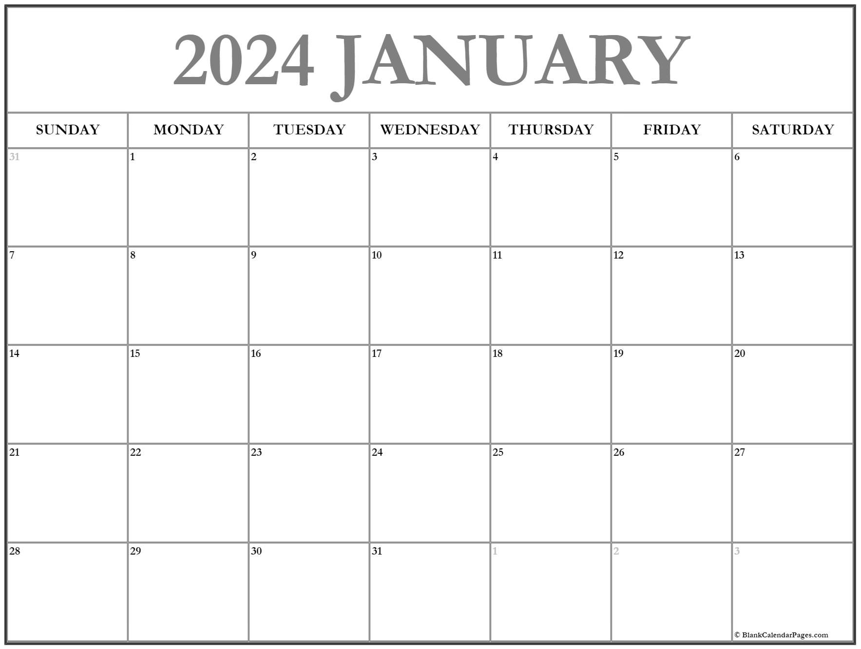 January 2024 Calendar Free Printable Calendar