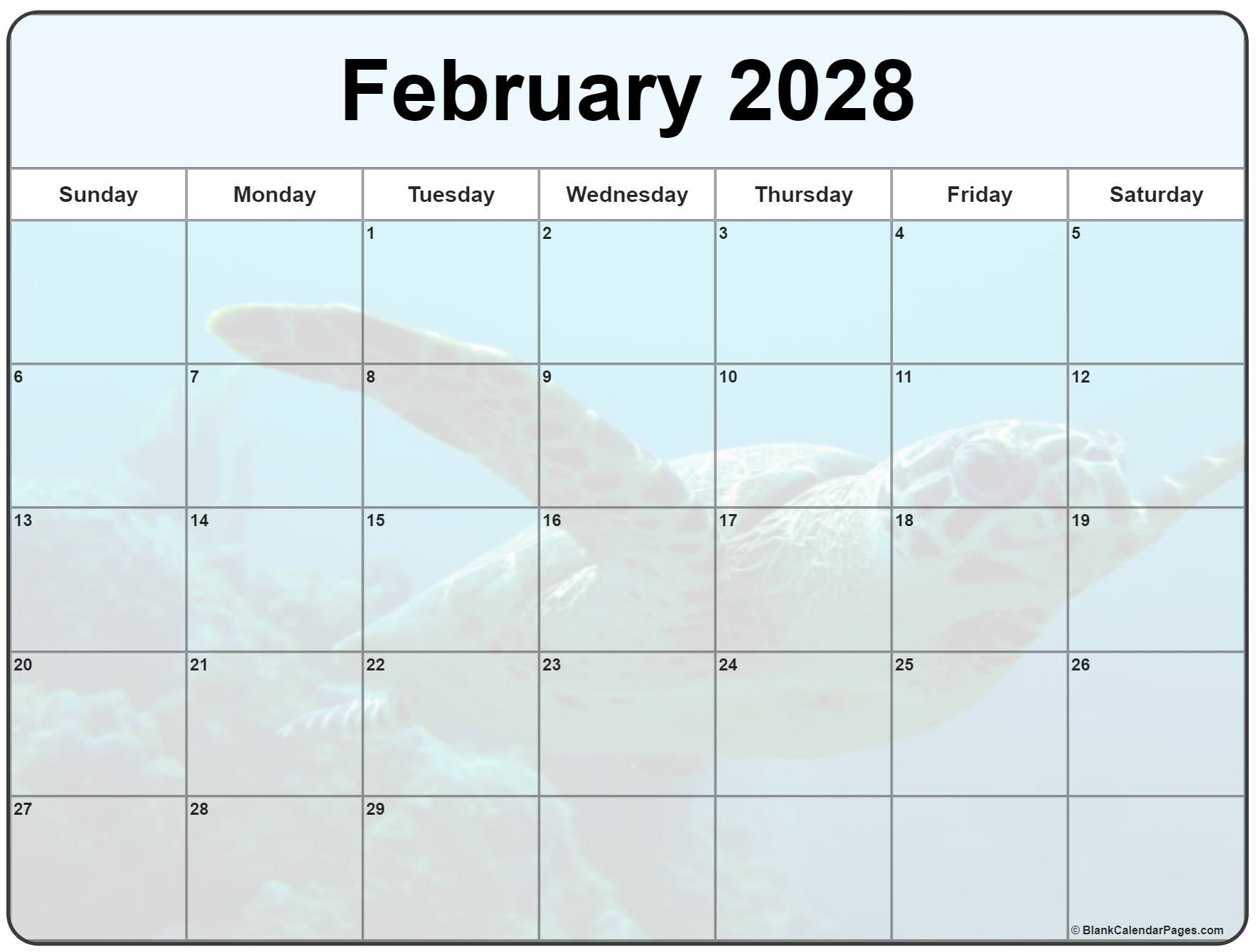 Collection of February 2028 photo calendars with image filters.