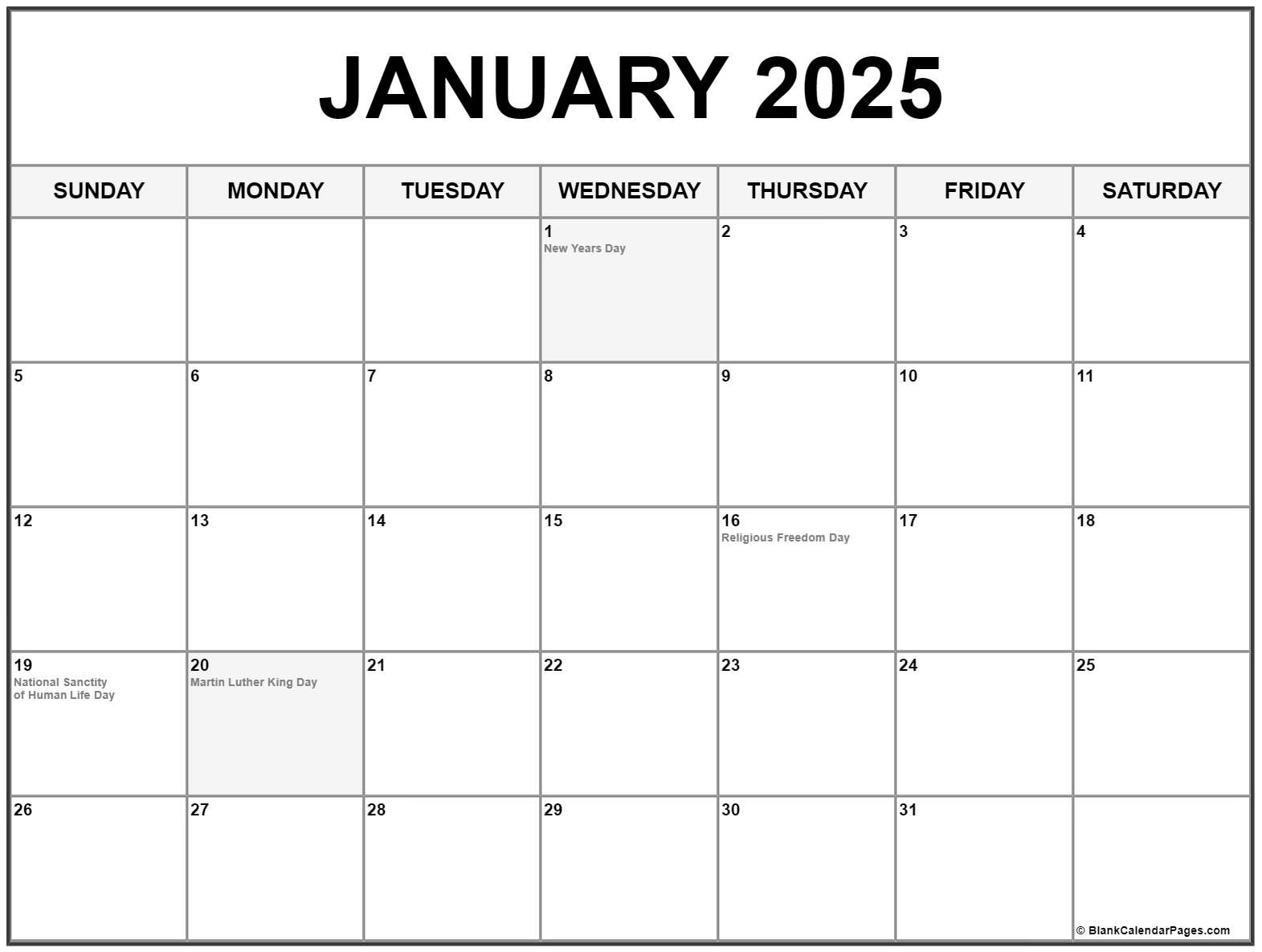 January 2023 With Holidays Calendar