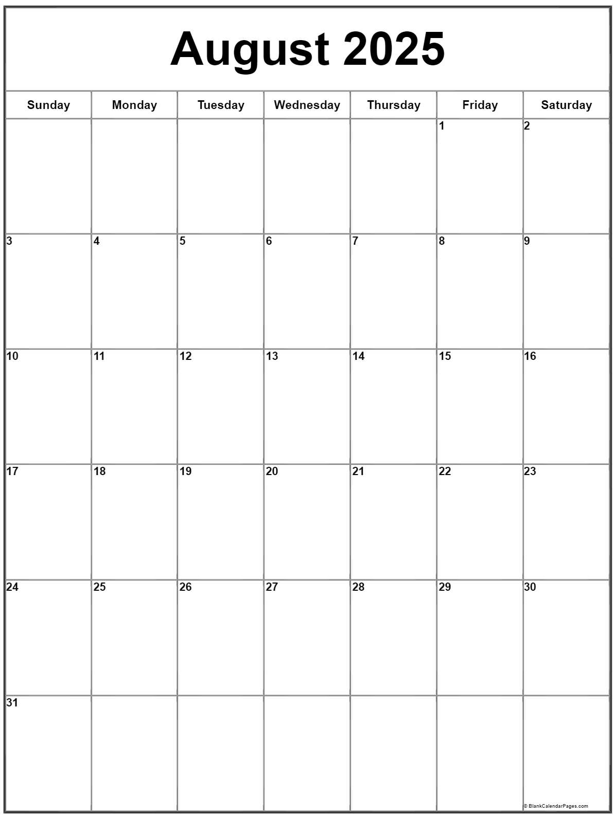 August 2021 Vertical Calendar Portrait