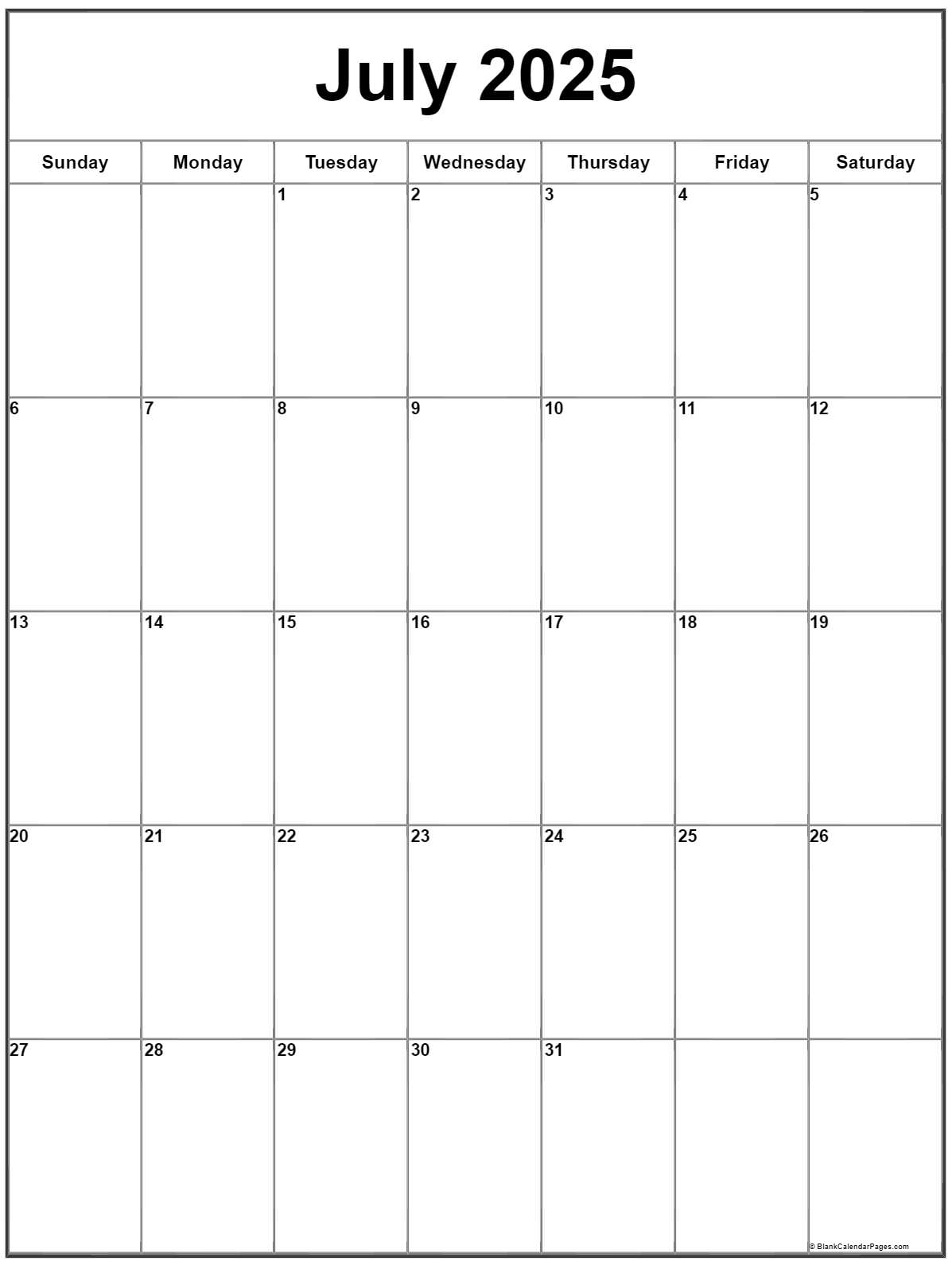 July 2023 Vertical Calendar Portrait
