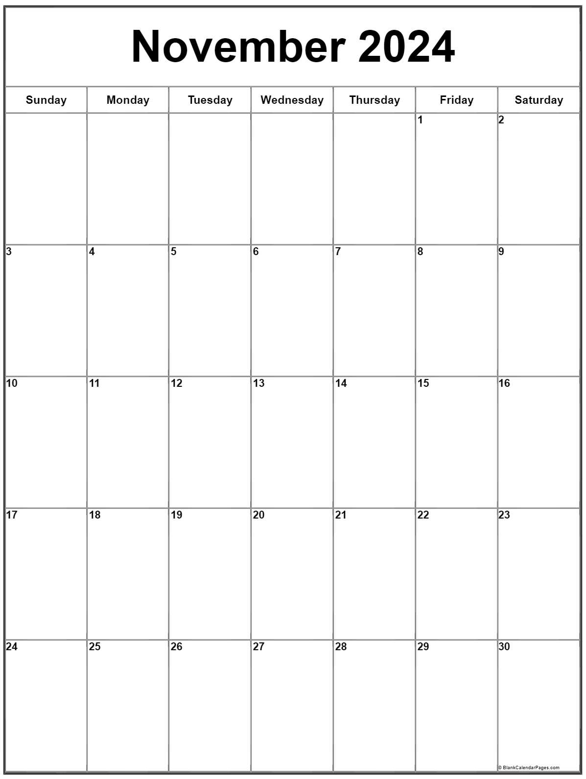 November 2024 Vertical Calendar Portrait