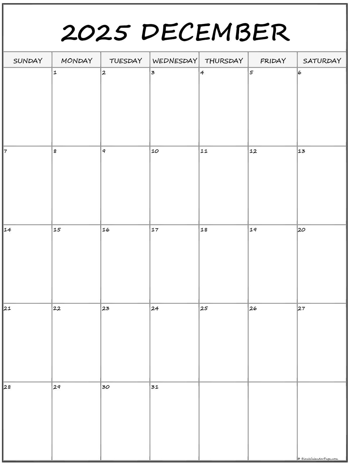 December 2023 Vertical Calendar Portrait