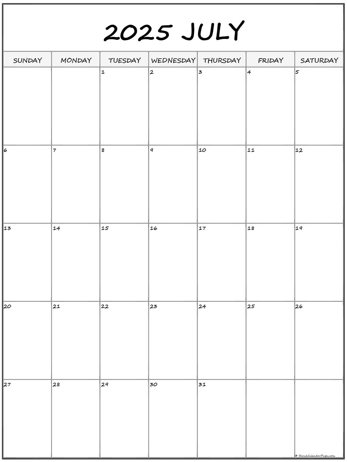 July 2023 Vertical Calendar Portrait