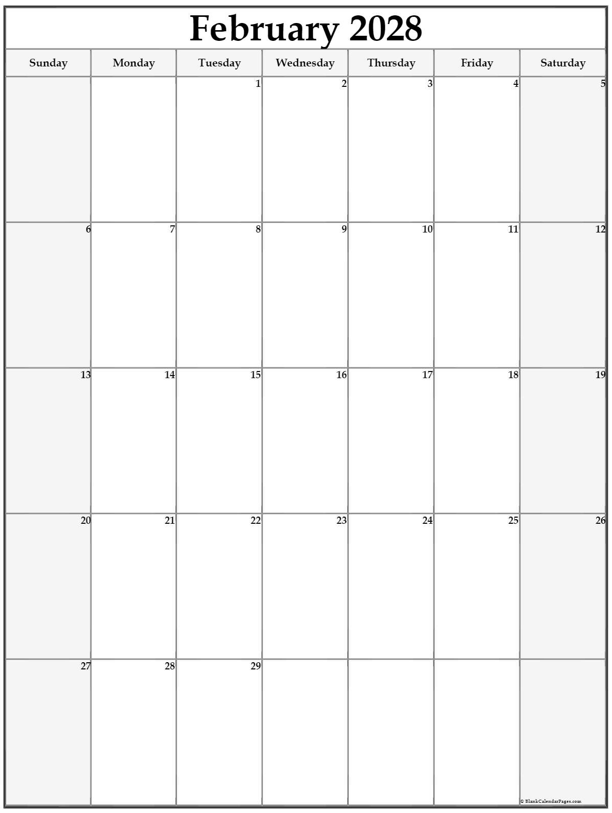February 2028 Vertical Calendar | Portrait